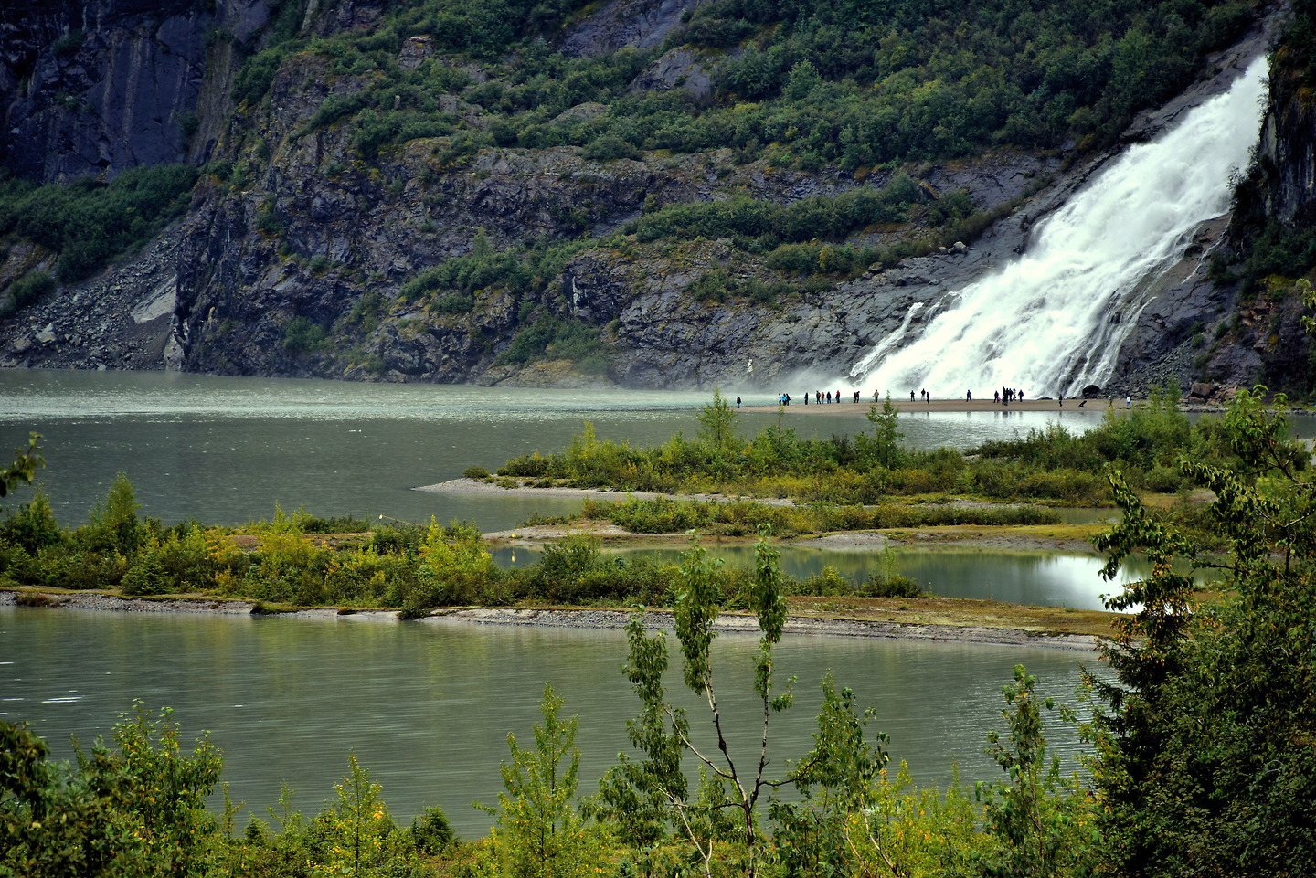 Nugget Falls Cascading into Mendenhall Lake near Juneau, Alaska ...