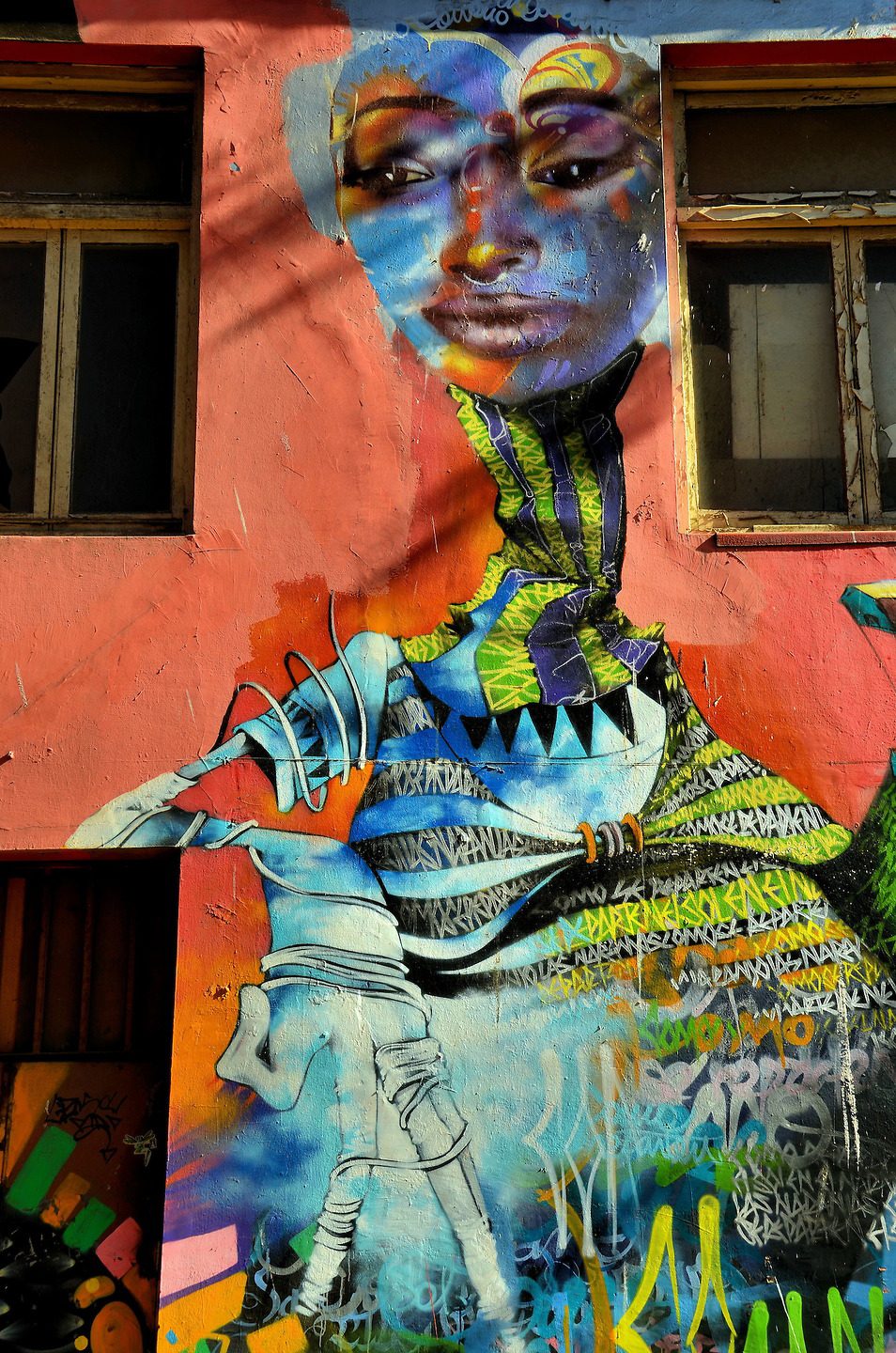 Right Detail of Stylistic Woman Street Art in Valparaíso, Chile ...