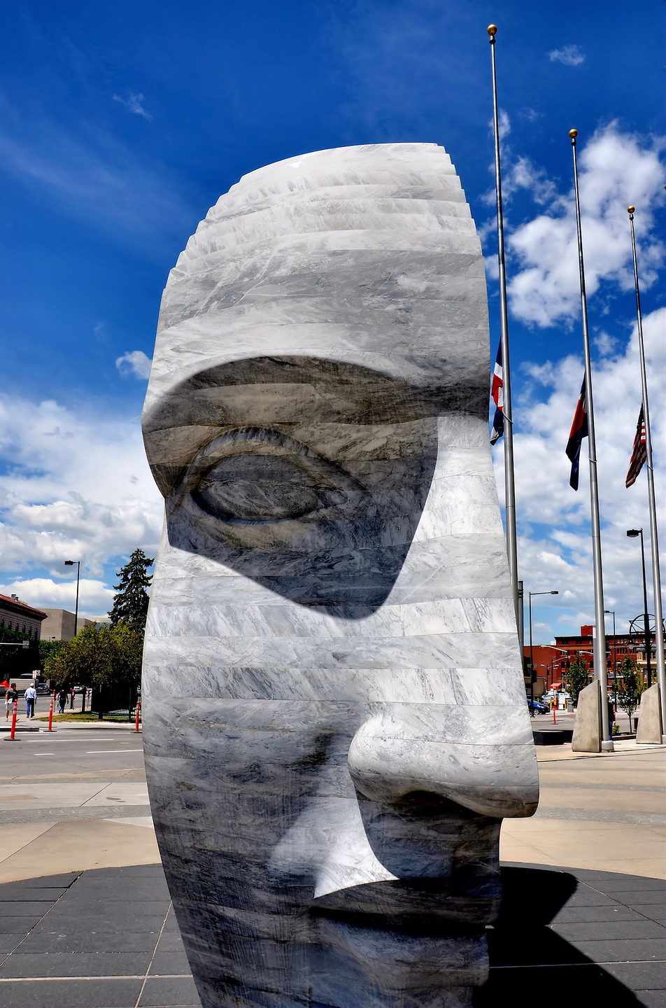 East 2 West Source Point Half Face Statue by Larry Kirkland in Denver ...