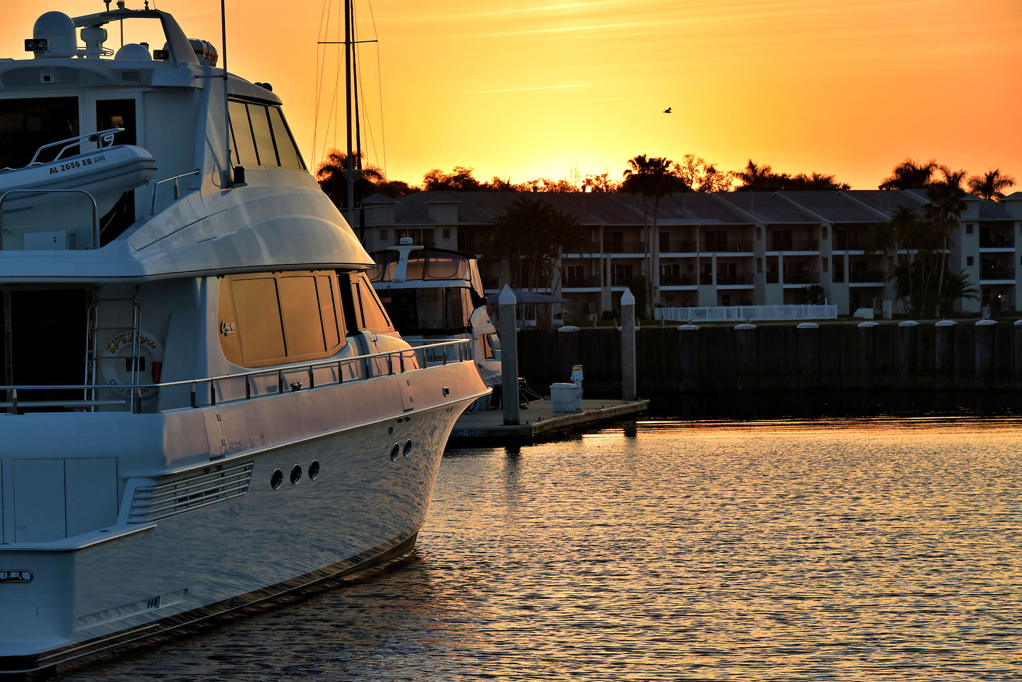 Yacht at Sunset along Riverwalk in Bradenton, Florida - Encircle Photos