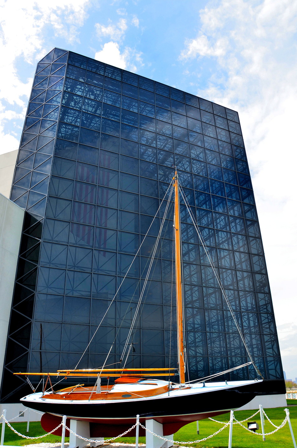 John F. Kennedy Presidential Library and Sailboat in Boston ...
